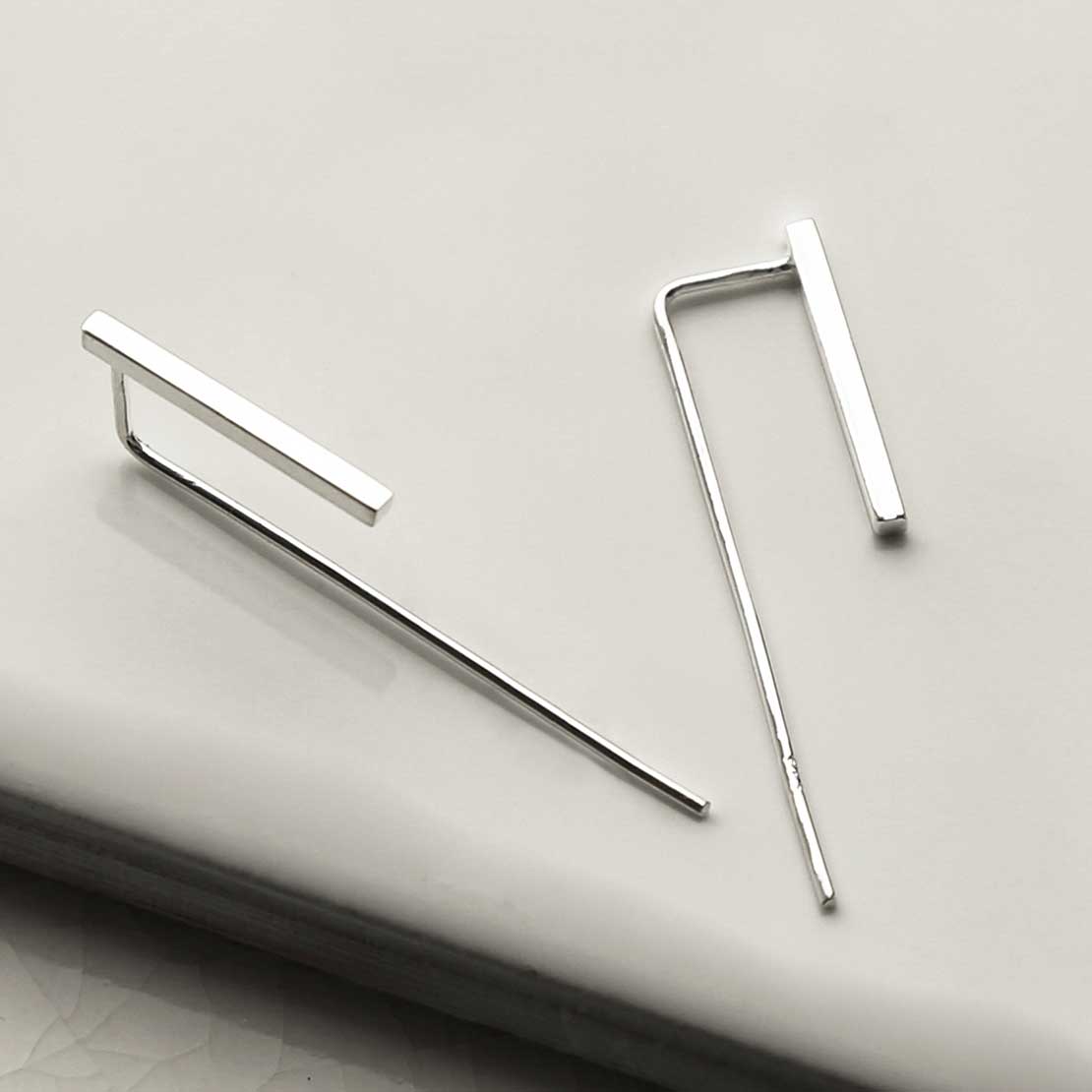 Sterling Silver Tiny Bar Threader Earrings | Martha Jackson