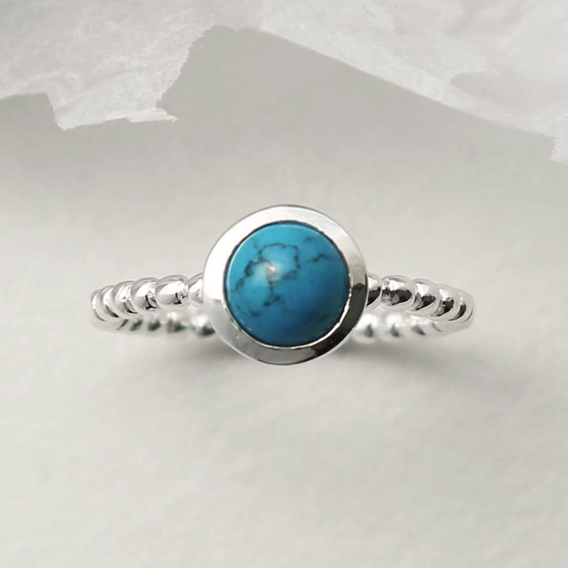 Sterling Silver Beaded Turquoise Ring | Affordable Silver - Martha Jackson