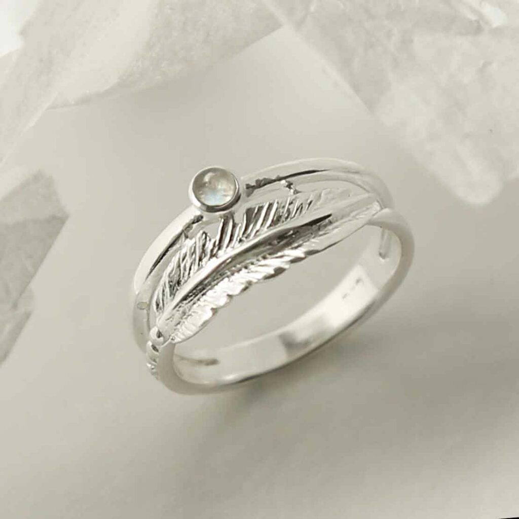 Sterling Silver Moonstone Feather Ring | Affordable Jewellery - Martha ...