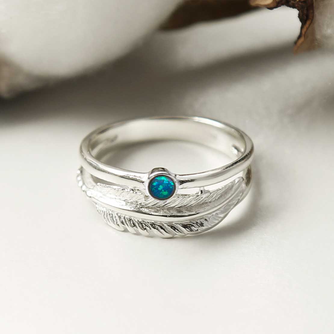 Sterling Silver Opalite Feather Ring | Affordable Jewellery - Martha ...