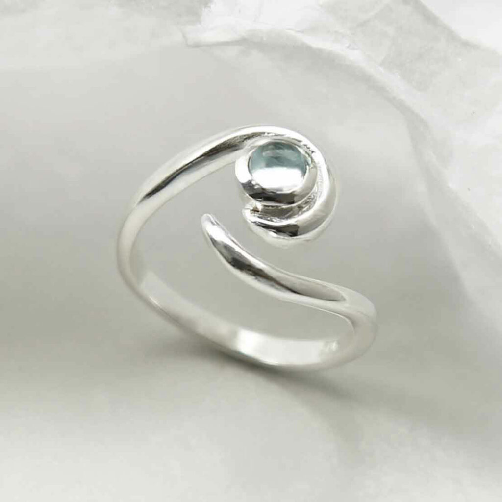Sterling Silver Blue Topaz Spiral Adjustable Ring | Martha Jackson Silver