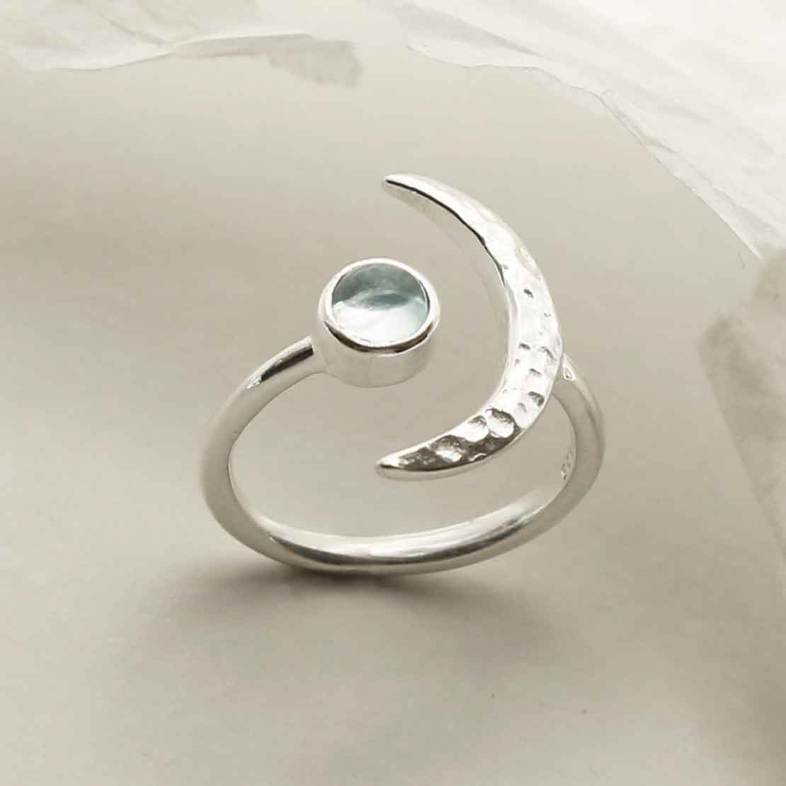 Sterling Silver Blue Topaz Moon Adjustable Ring - Martha Jackson Silver