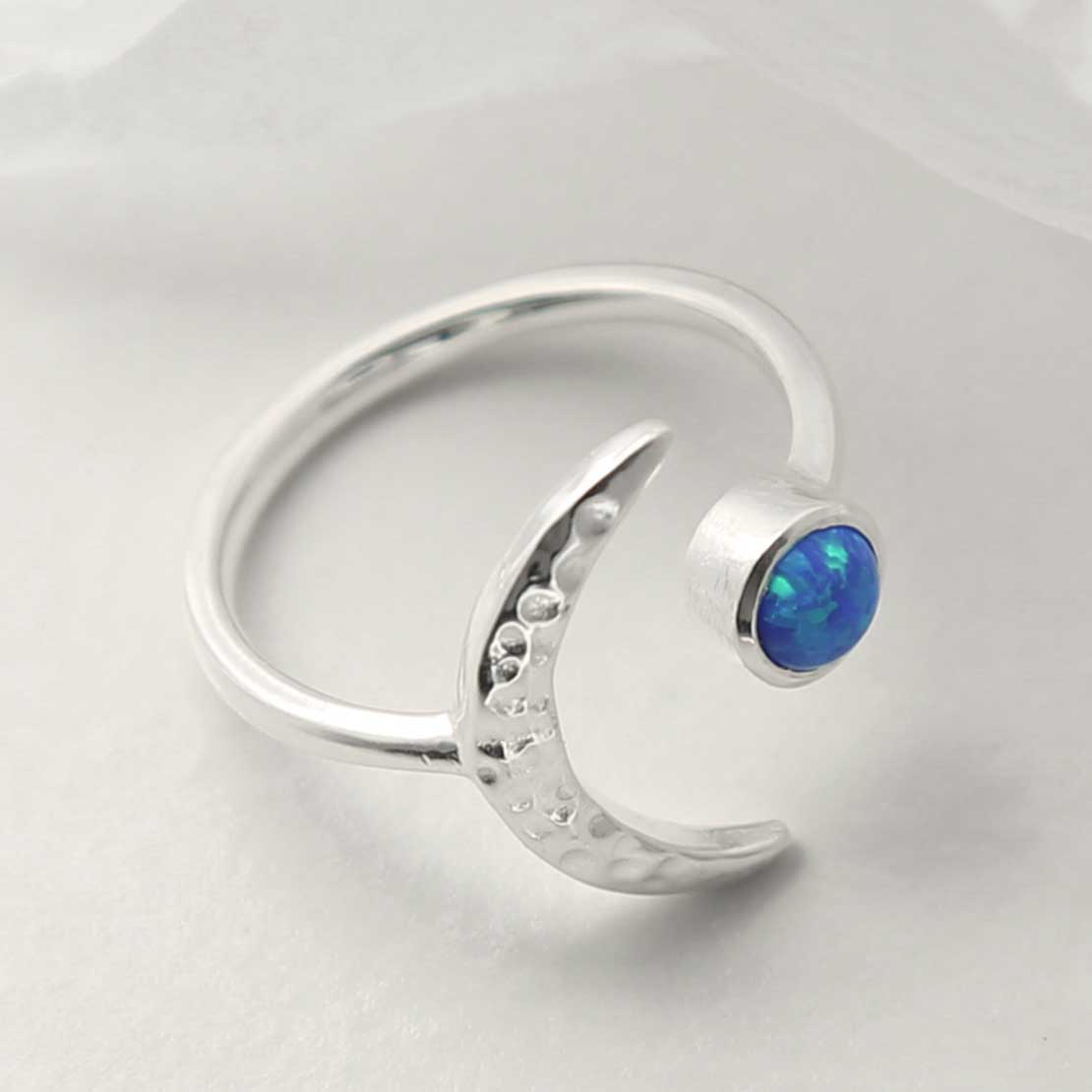 Sterling Silver Opalite Moon Adjustable Ring | Affordable - Martha Jackson