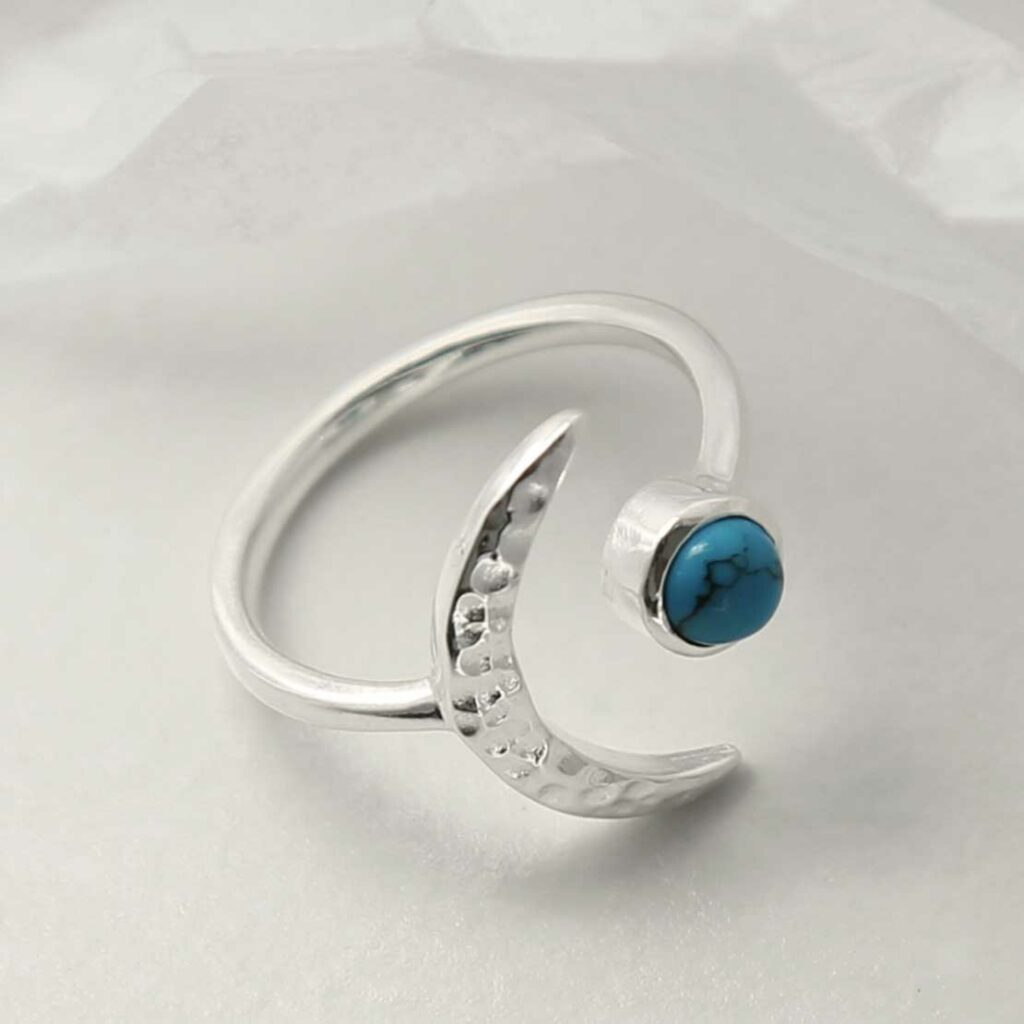 Sterling Silver Turquoise Moon Adjustable Ring | Martha Jackson Silver