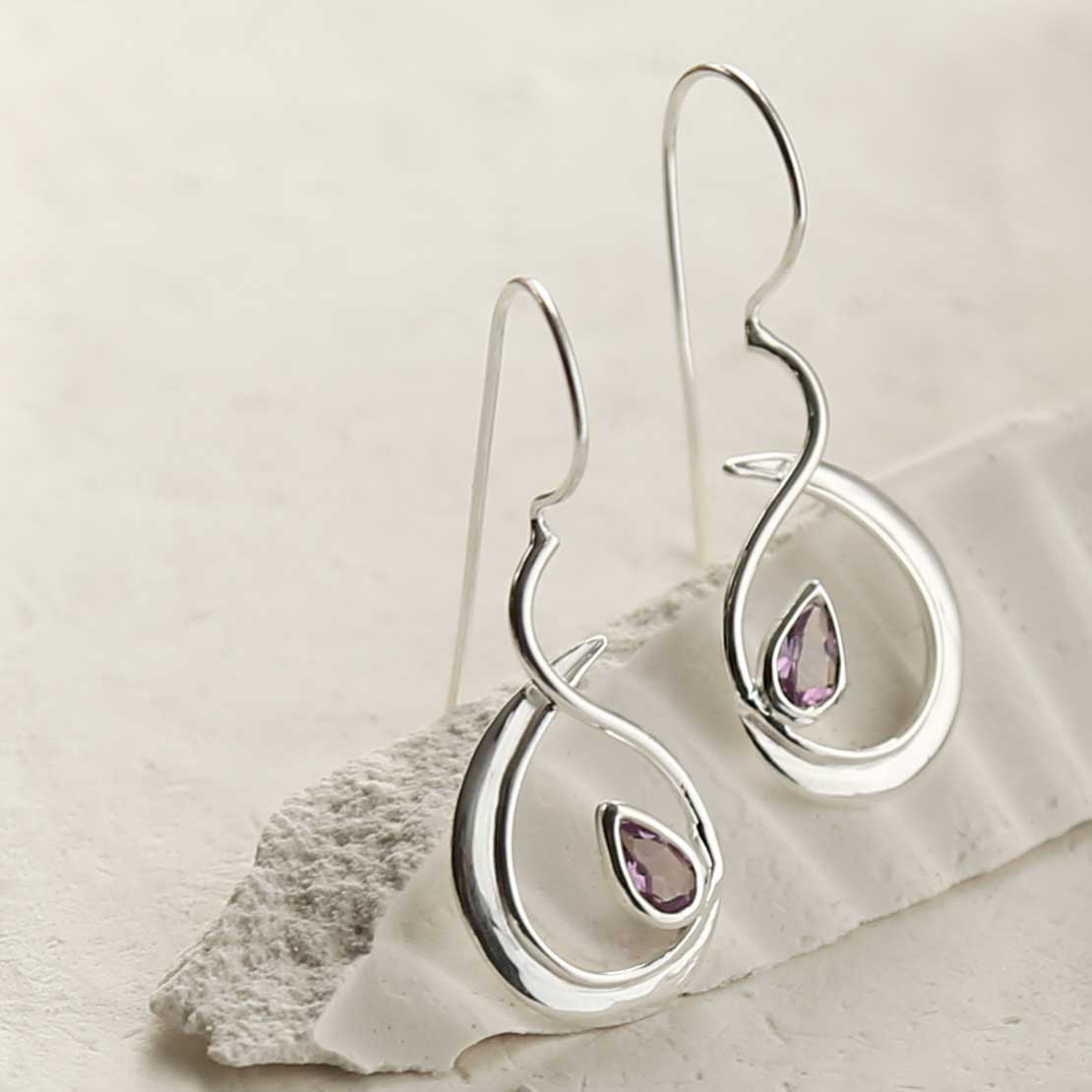 Sterling Silver Amethyst Loop Drop Earrings | Affordable - Martha Jackson
