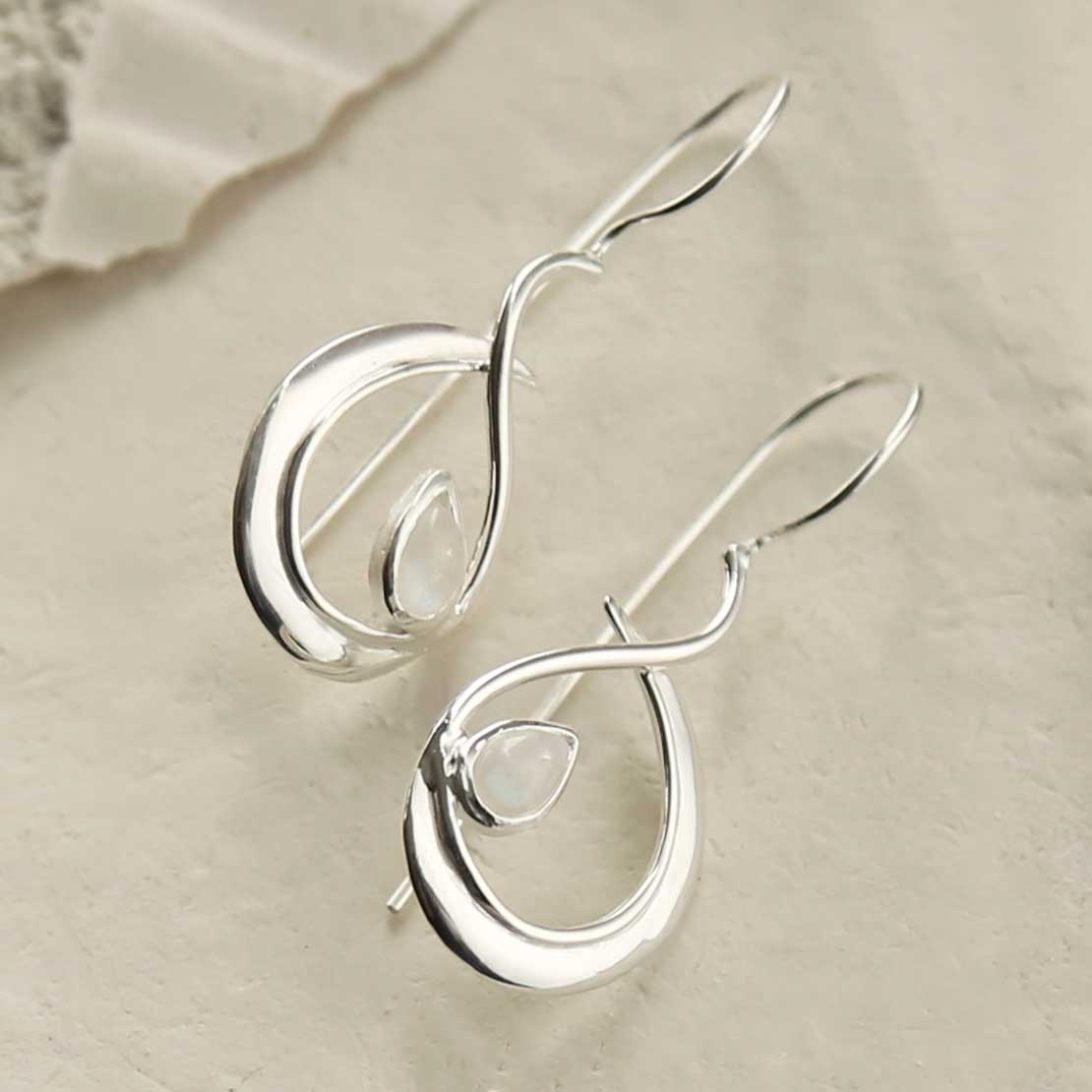 Sterling Silver Moonstone Loop Drop Earrings | Martha Jackson Jewellery