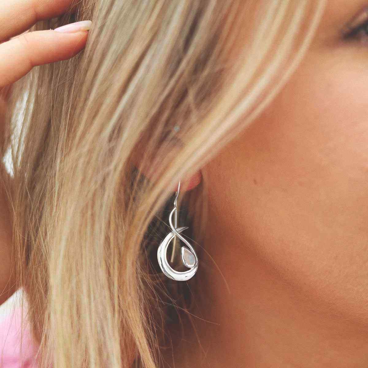 Sterling Silver Moonstone Loop Drop Earrings | Martha Jackson Jewellery