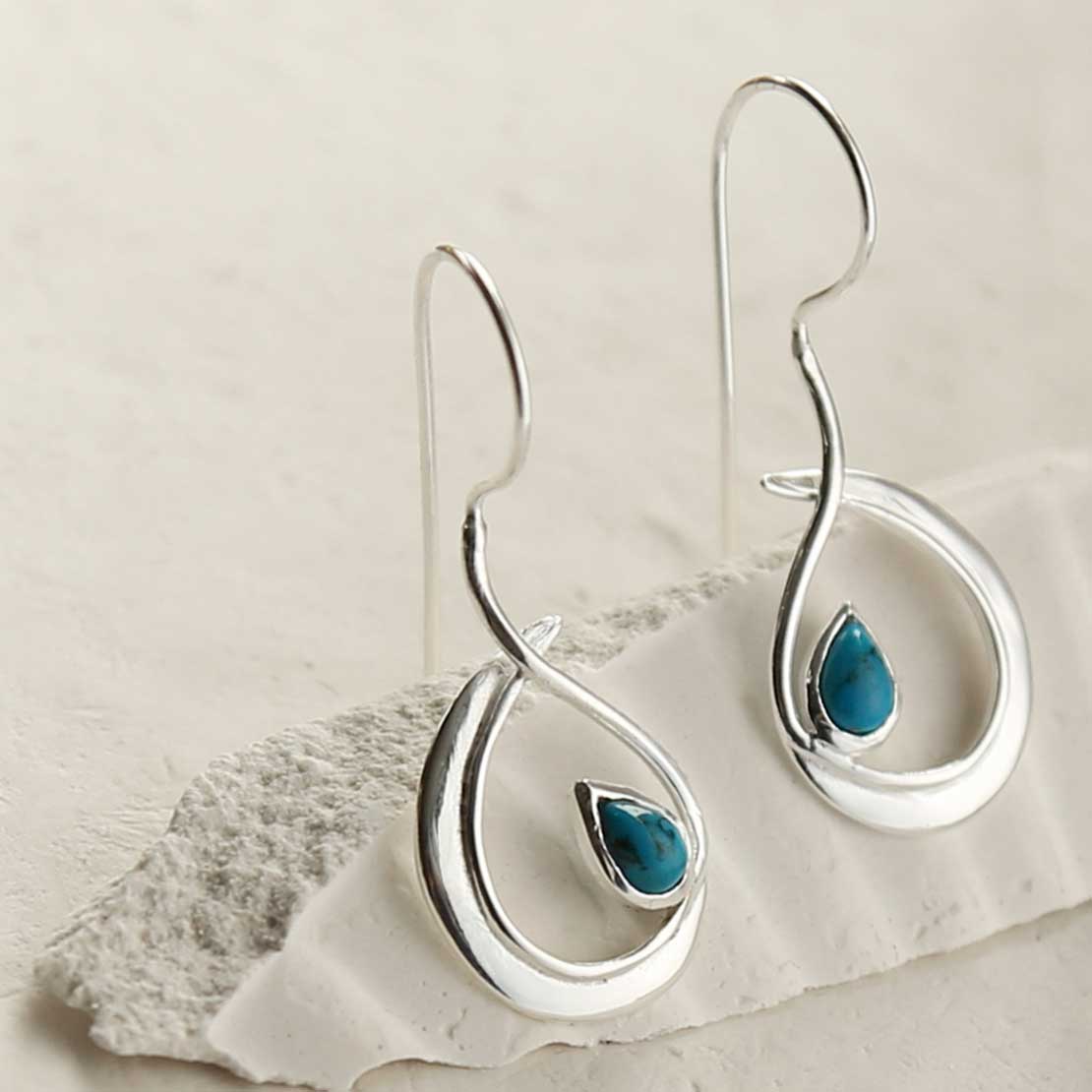 Sterling Silver Turquoise Loop Drop Earrings | Martha Jackson Jewellery