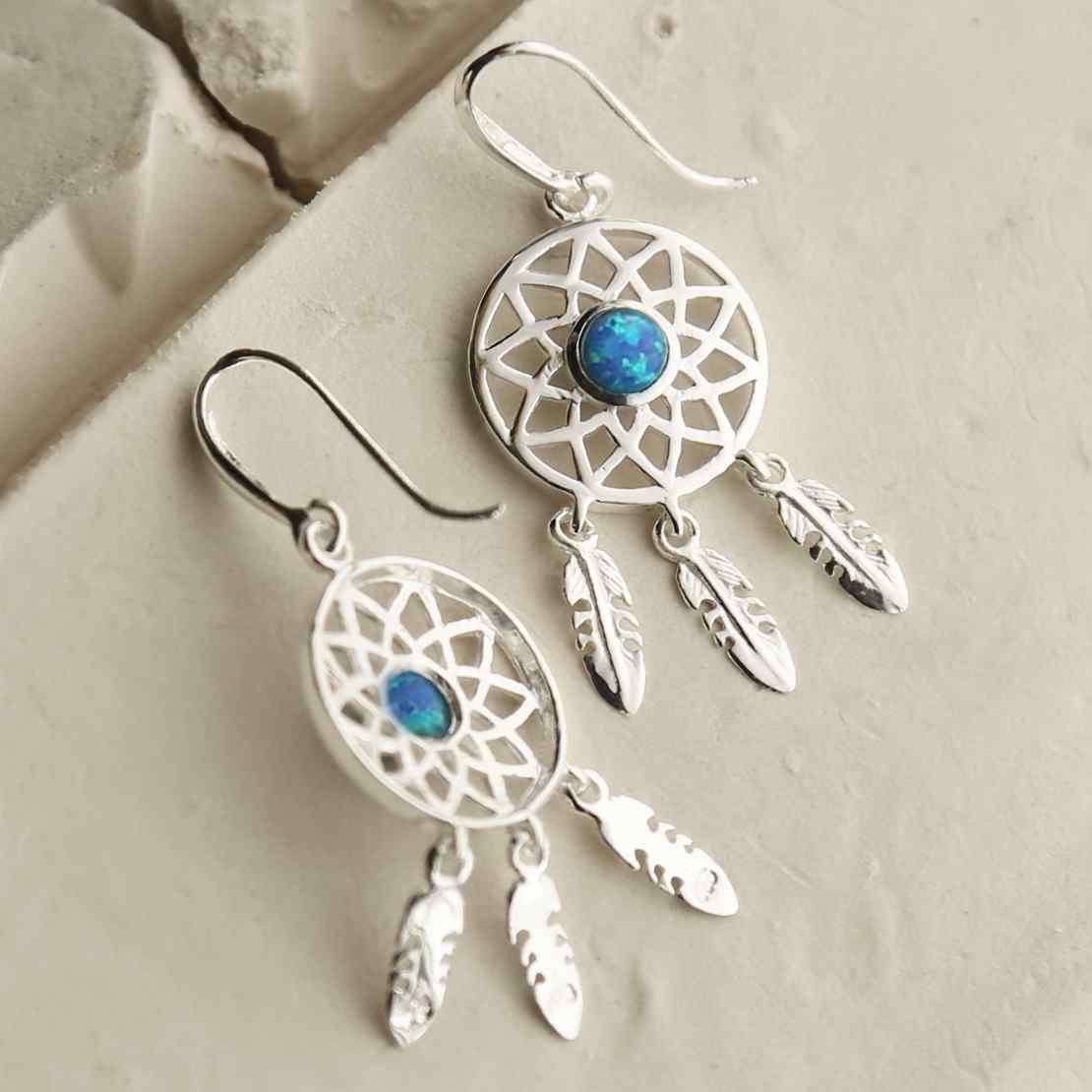 Sterling Silver Opalite Dream Catcher Earrings | Martha Jackson Jewellery