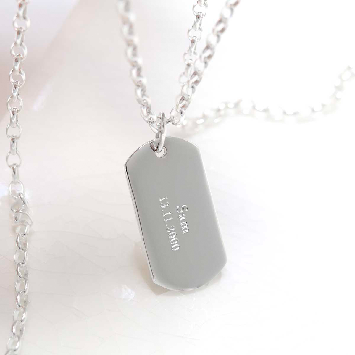 Sterling Silver Medium Solid Dog Tag Necklace | Martha Jackson