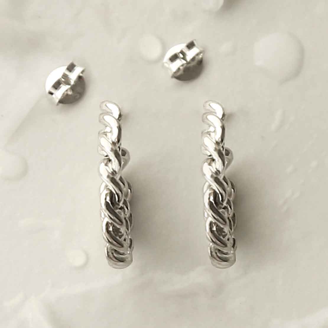 Sterling Silver Sideways Curb Hoop Studs | Affordable - Martha Jackson