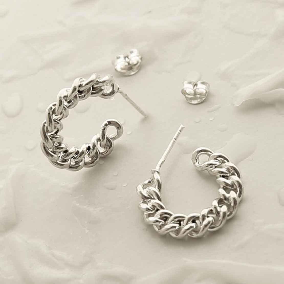 Sterling Silver Sideways Curb Hoop Studs - Affordable - Martha Jackson