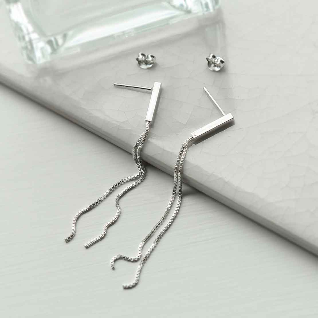 Sterling Silver Double Box Chain Earrings | Affordable - Martha Jackson