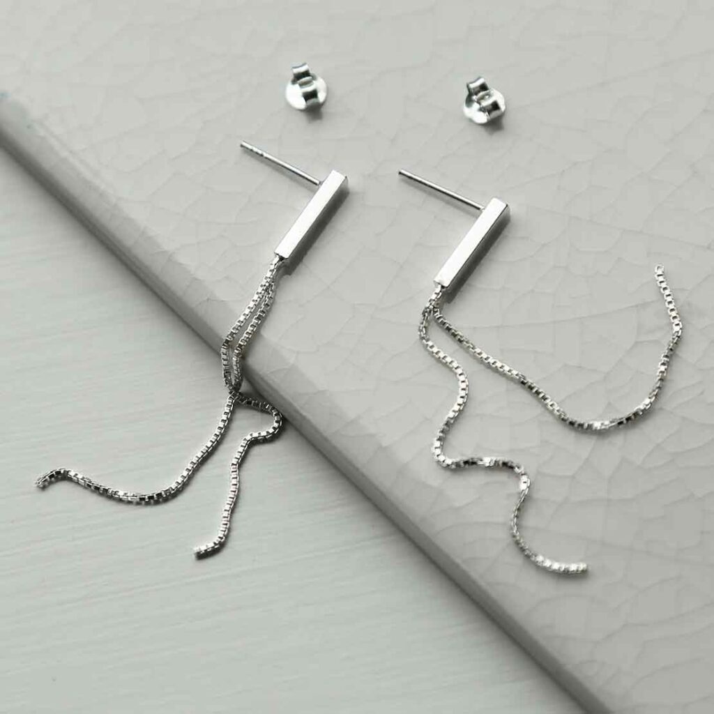 Sterling Silver Double Box Chain Earrings | Affordable - Martha Jackson
