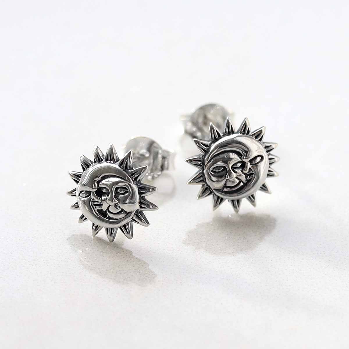 Sterling Silver Sun and Moon Stud Earrings | Affordable - Martha Jackson