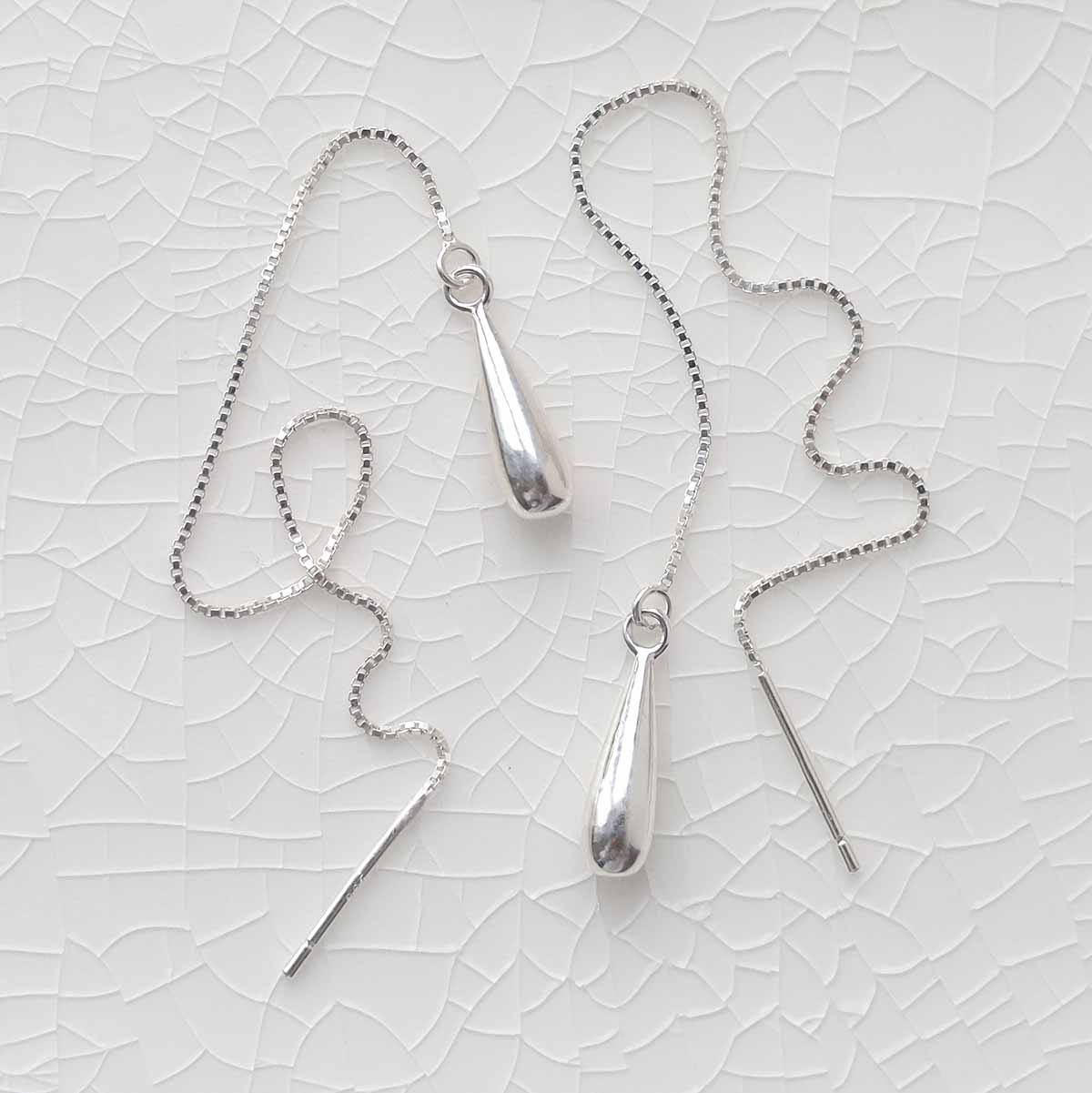 Sterling Silver Teardrop Threader Earrings | Affordable - Martha Jackson