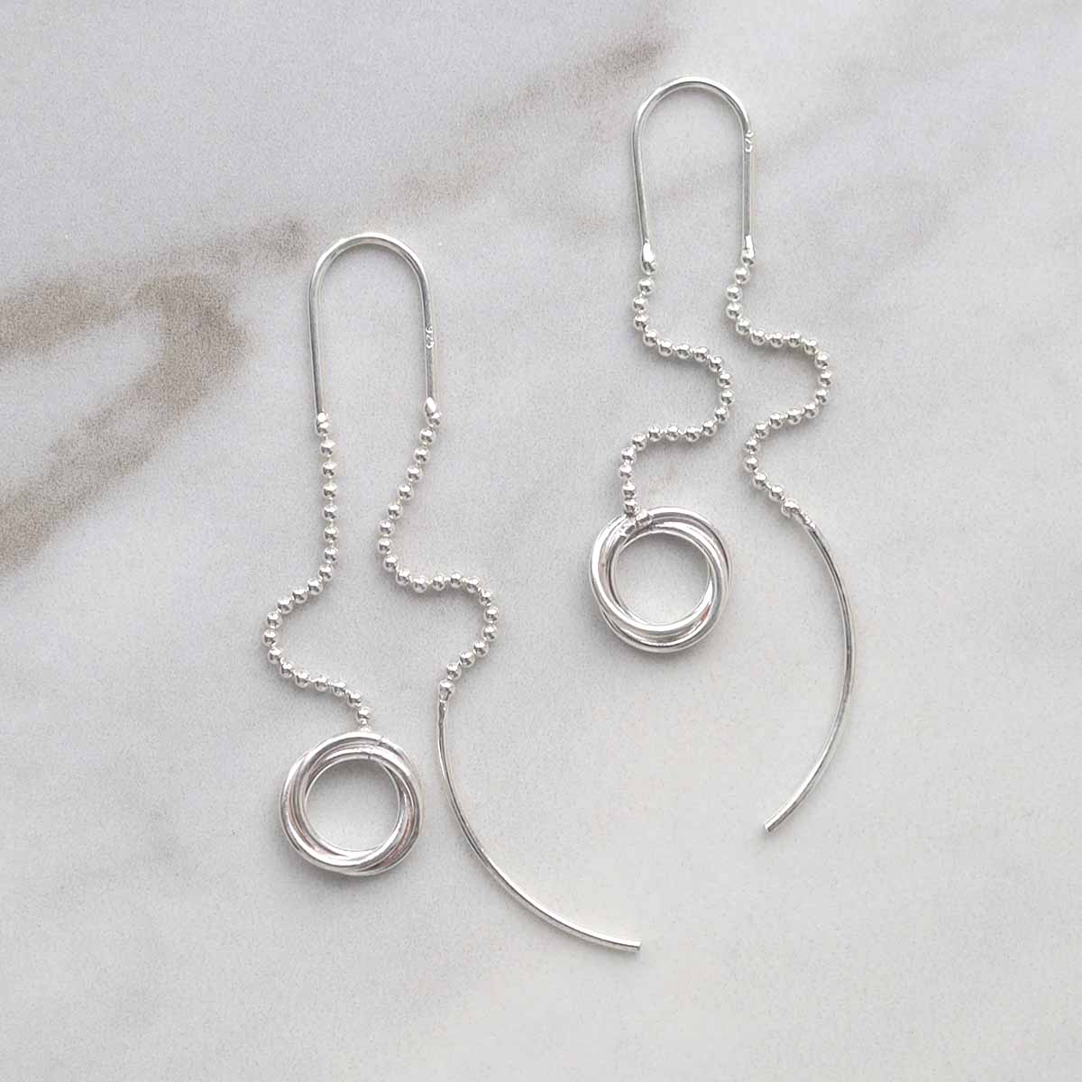 Sterling Silver Simple Rings Threader Earrings | Affordable - Martha ...