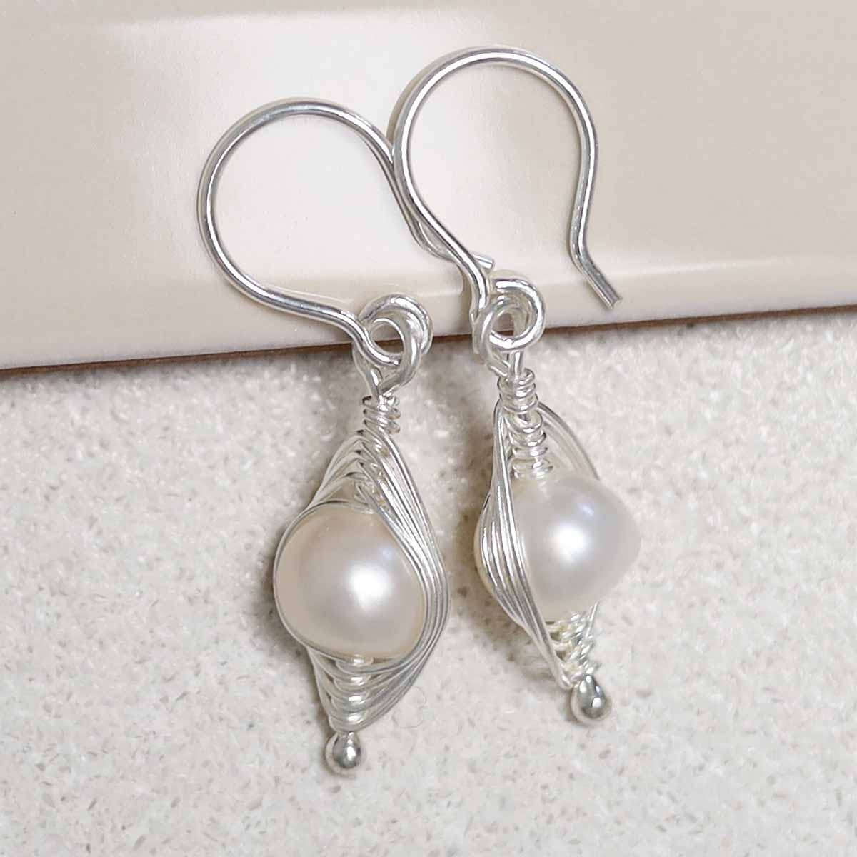 Sterling Silver Pearl Wire Dangly Earrings | Affordable - Martha Jackson