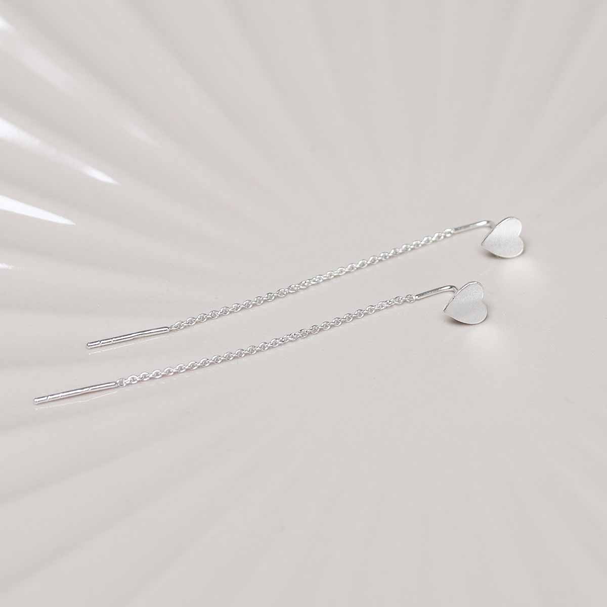 Sterling Silver Heart Ear Threaders - Affordable Jewellery | Martha Jackson